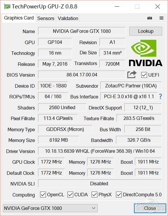 索泰GTX1080-8GD5X玩家力量至尊OC评测-太平洋电脑网